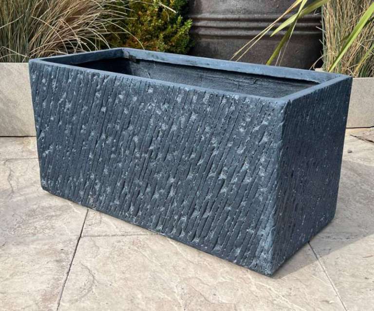 Fibre Clay Black Textured Trough | World of Pots