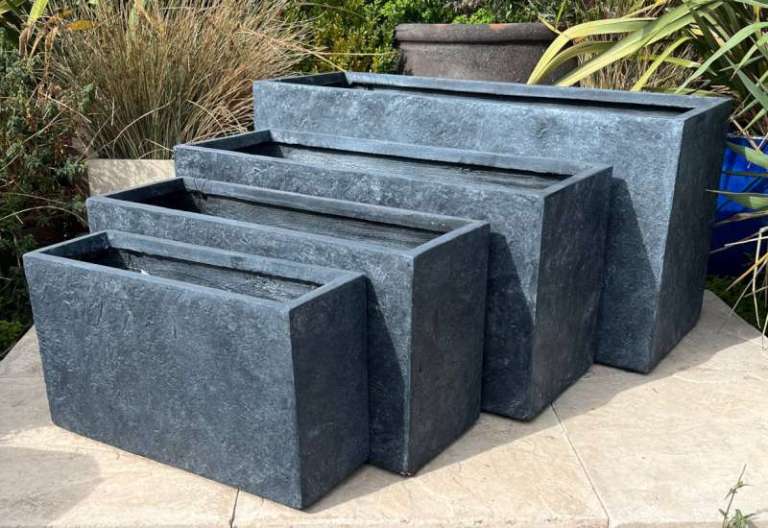 Fibre Clay Textured Black Tall Trough | World of Pots
